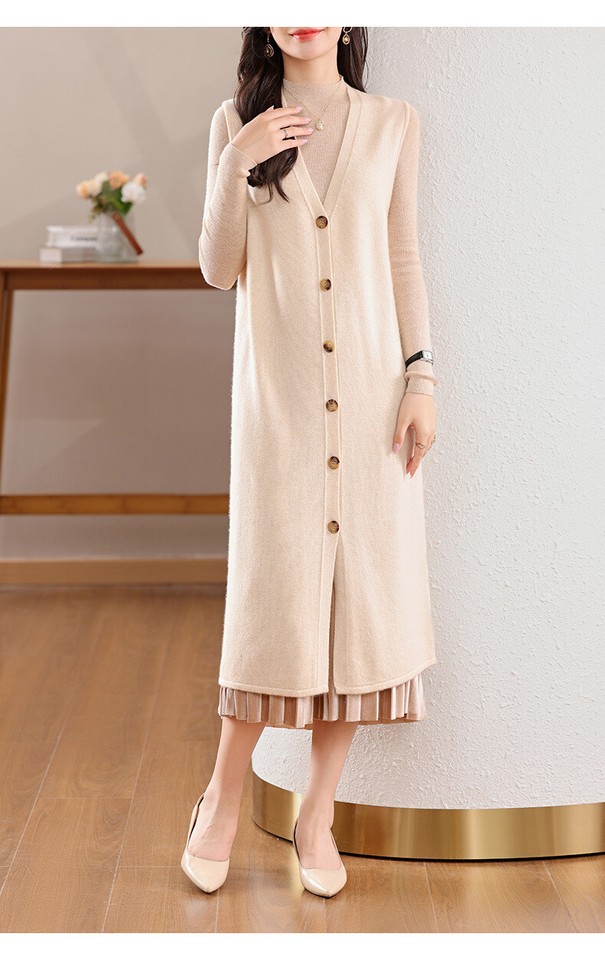 V-neck Knitted Vest Single-breasted Sleeveless Women's Gilet Long ...