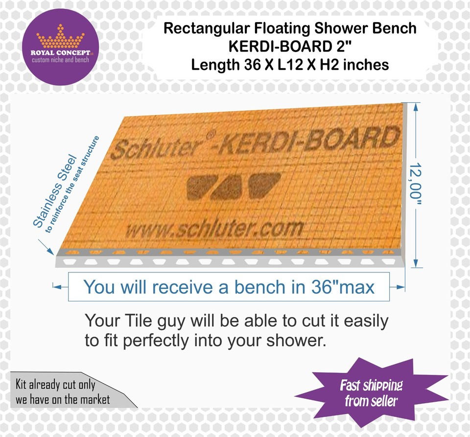 Rectangular Floating Shower Bench -Schluter Kerdi-Board 2"- L36 ...