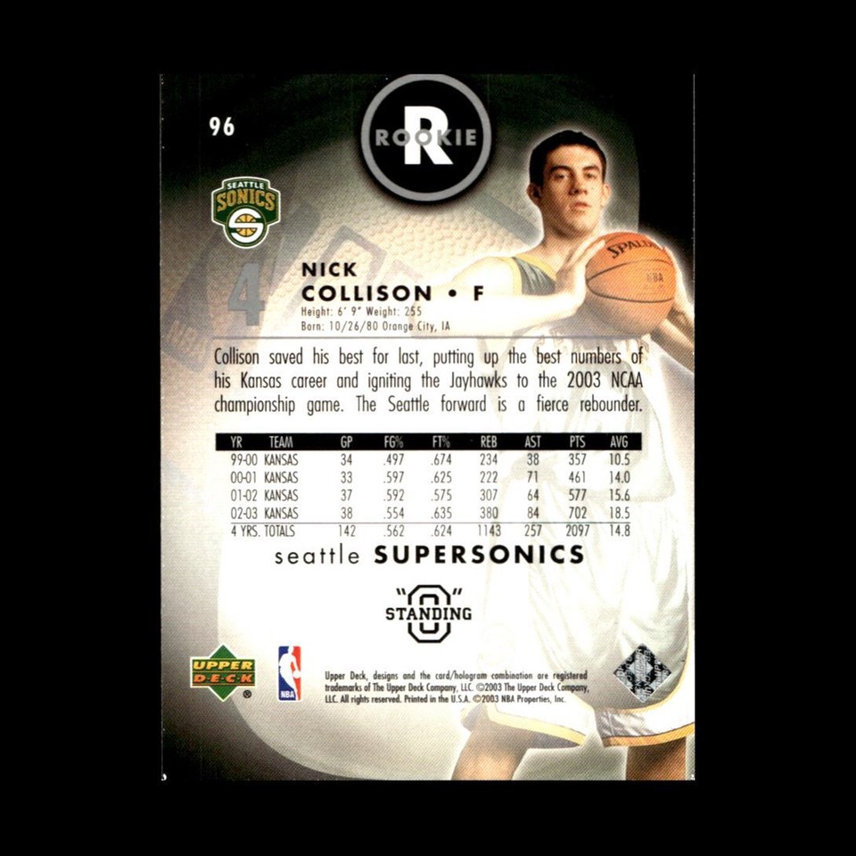 Nick Collison 2003-04 Upper Deck Standing O Rookie Seattle SuperSonics ...