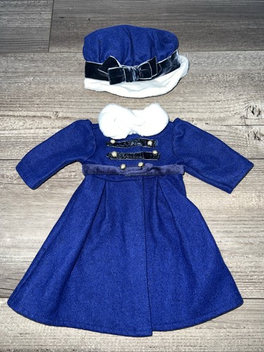 American Girl Caroline Dark Blue Wool Blend Winter Coat Faux Fur and ...