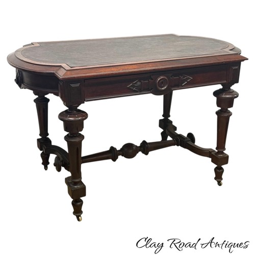 Antique Victorian Renaissance revival library parlor table 1870 leather ...