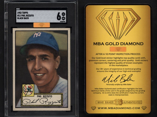1952 Topps #11 PHIL RIZZUTO Black Back SGC EX/NM 6+++ Hi End & Centered ...