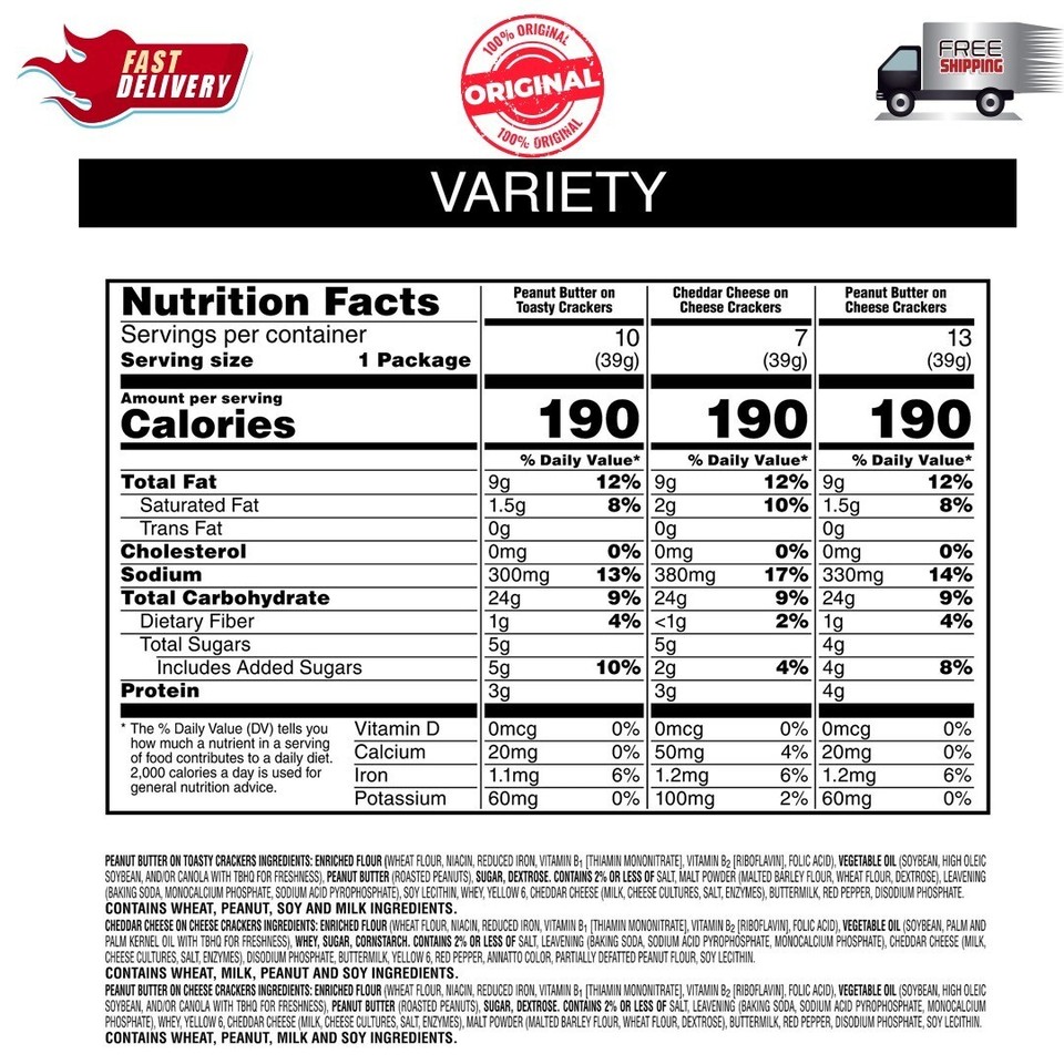 Austin Variety Pack Sandwich Crackers, Single Serve Snack Crackers, 30 ...