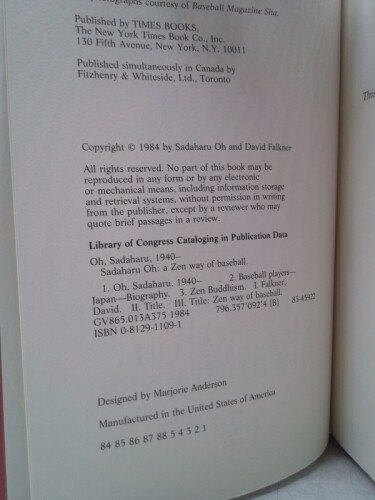 Sadaharu Oh: A Zen Way of Baseball (1st Ed) by Sadaharu Oh; David ...