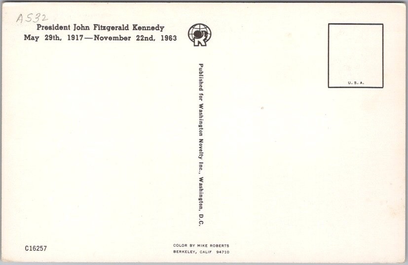 c1960s JFK John F. Kennedy Postcard Portrait at Desk / Published After ...