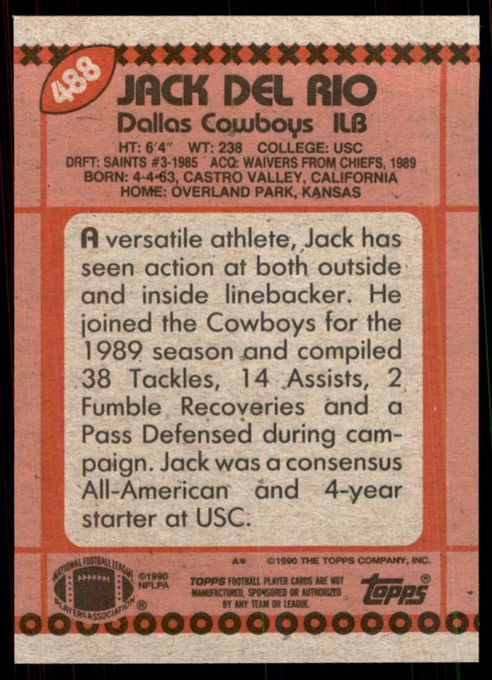 1990 Topps Jack Del Rio Football Cards #488 | eBay