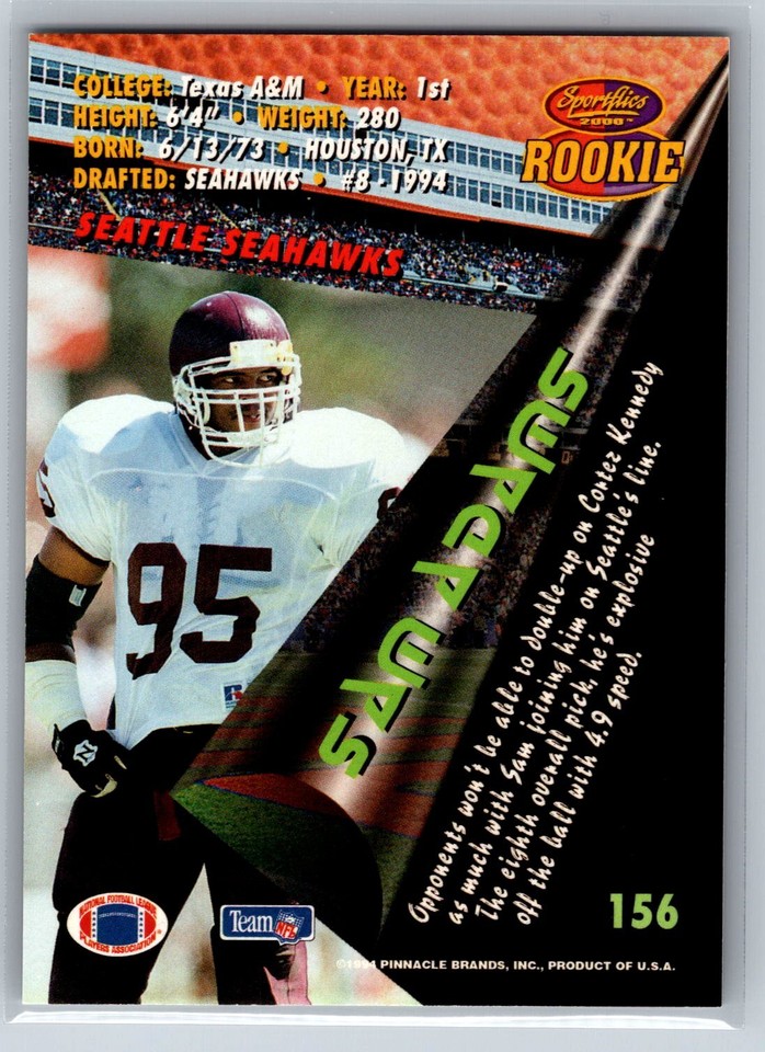 1994 Pinnacle Sportflics 2000 Sam Adams Rookie Seattle Seahawks RC #156 ...