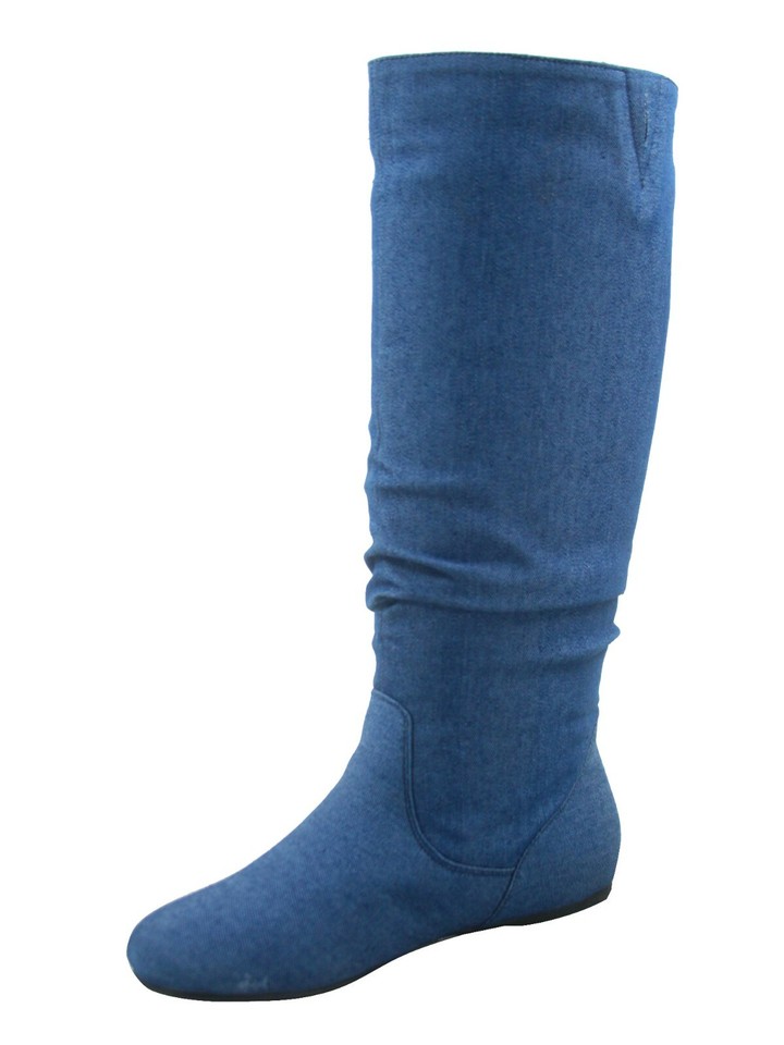 Women's Casual Comfort Mid Calf Knee High Round Toe Slouch Flat Heel ...