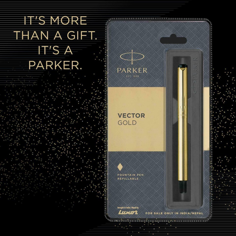 Parker Vector Gold Fountain Pen fine stainless steel nib Refillable ...
