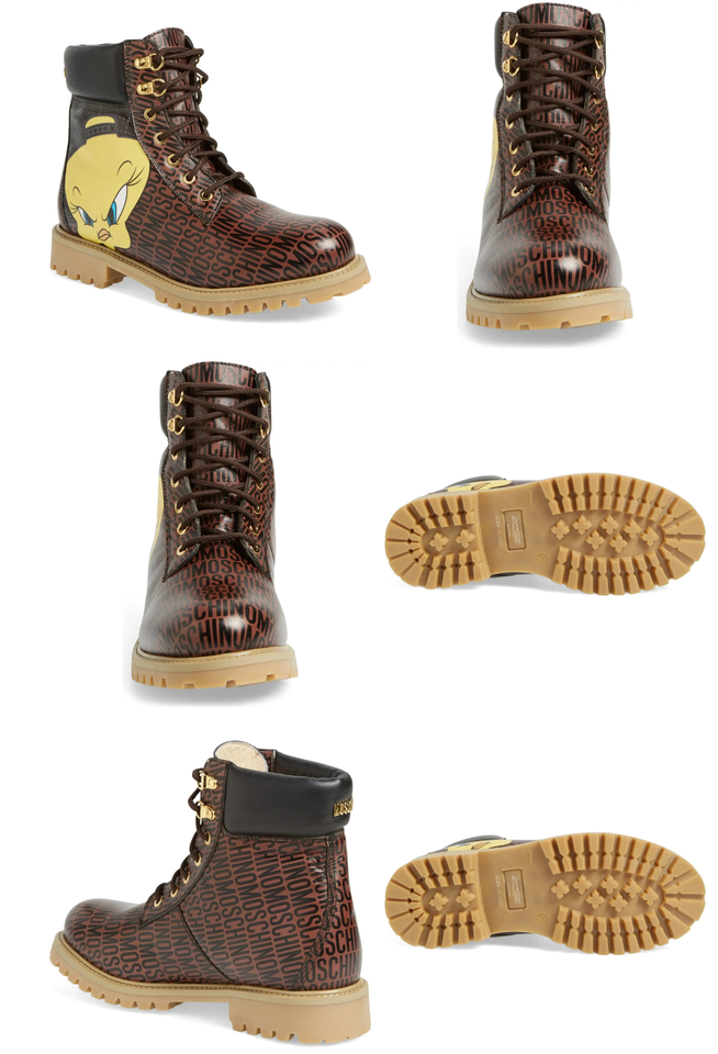 Moschino Deadstock Looney Tunes Tweety Combat Ankle Hiking Boots Shoes ...