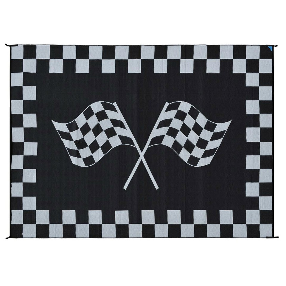 Black White Racing Outdoor 9 x 12 ft RV Mat Reversible Rug Foldable ...