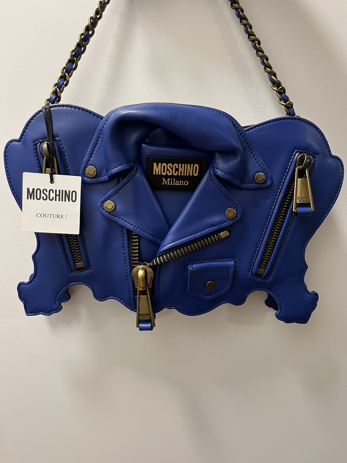 Moschino Blue Leather Biker Bag New With Tag! Fall 2022 Collection. | eBay