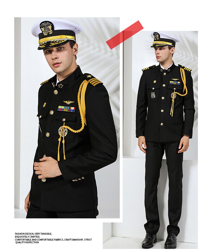 US Navy Admiral Captain Army Officer Uniform Mandarin Collar Jacket ...
