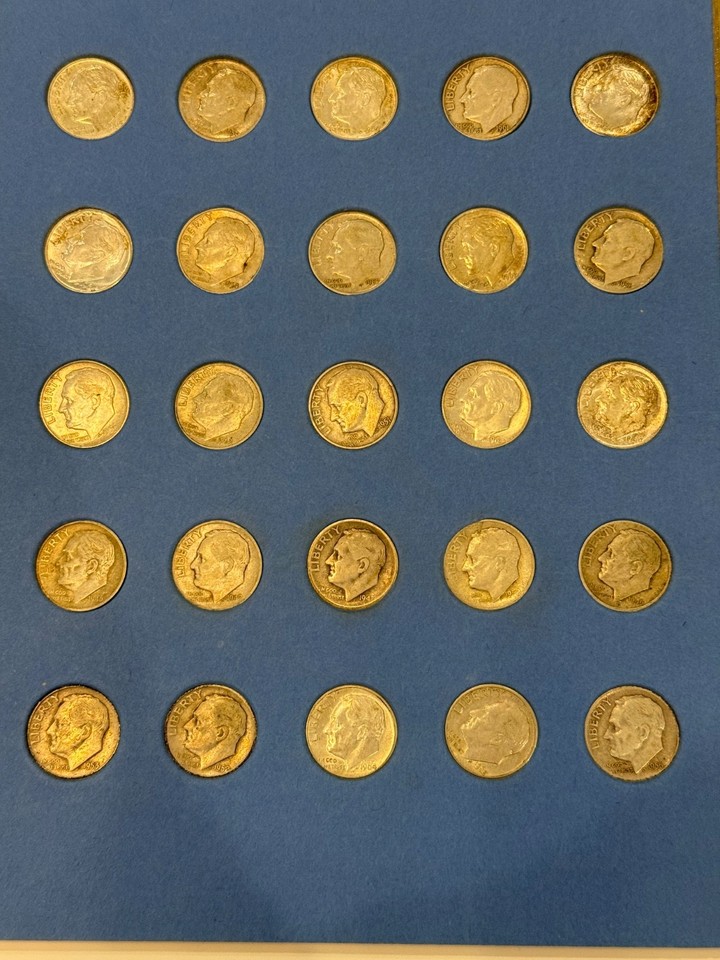 Complete Silver Roosevelt Dime Set Whitman 1946-1964 - 73 Dimes in ...