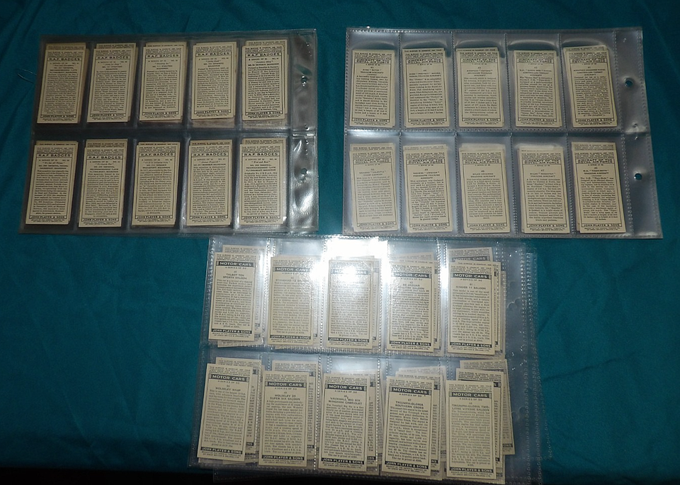 JOB LOT 3 SETS JOHN PLAYER CIGARETTE CARDS MOTOR CARS- RAF BADGES ...