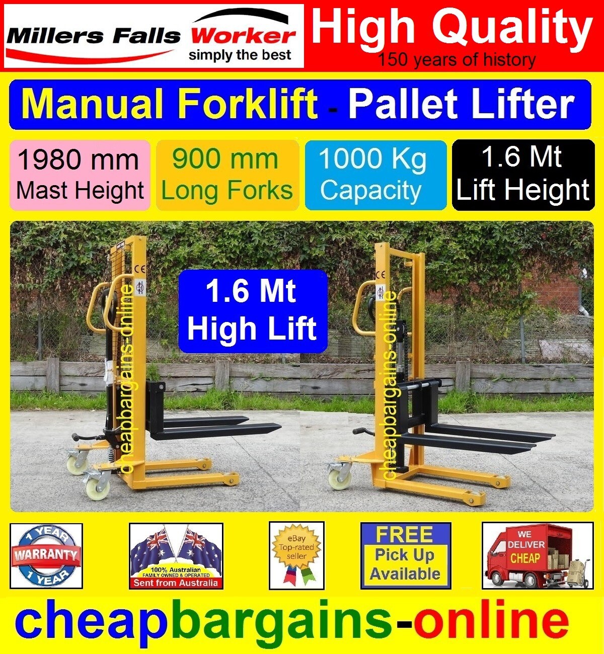 MANUAL FORKLIFT PALLET STACKER PALLET LIFTER PALLET JACK 1.6 Mt LIFT 1 ...