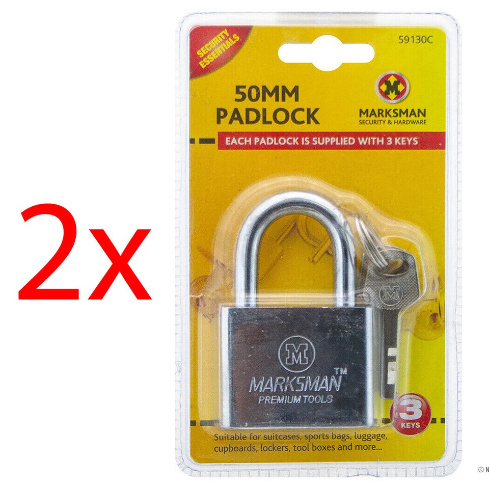 NEW 2 X 50MM HEAVY DUTY STEEL PADLOCK WITH 3 KEYS SECURITY LOCK LUGGAGE ...
