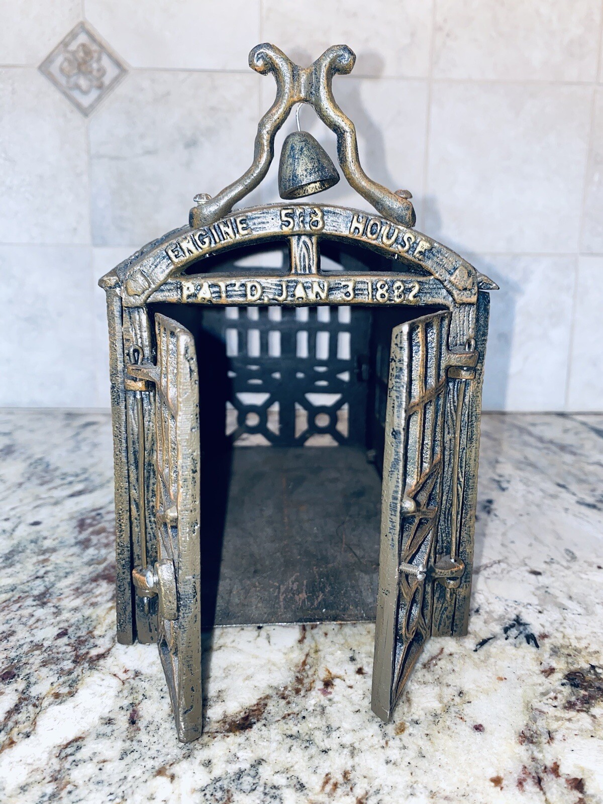 Rare Pat 1882 Cast Iron Engine House 518 Money Bill Bank Holder Fire ...