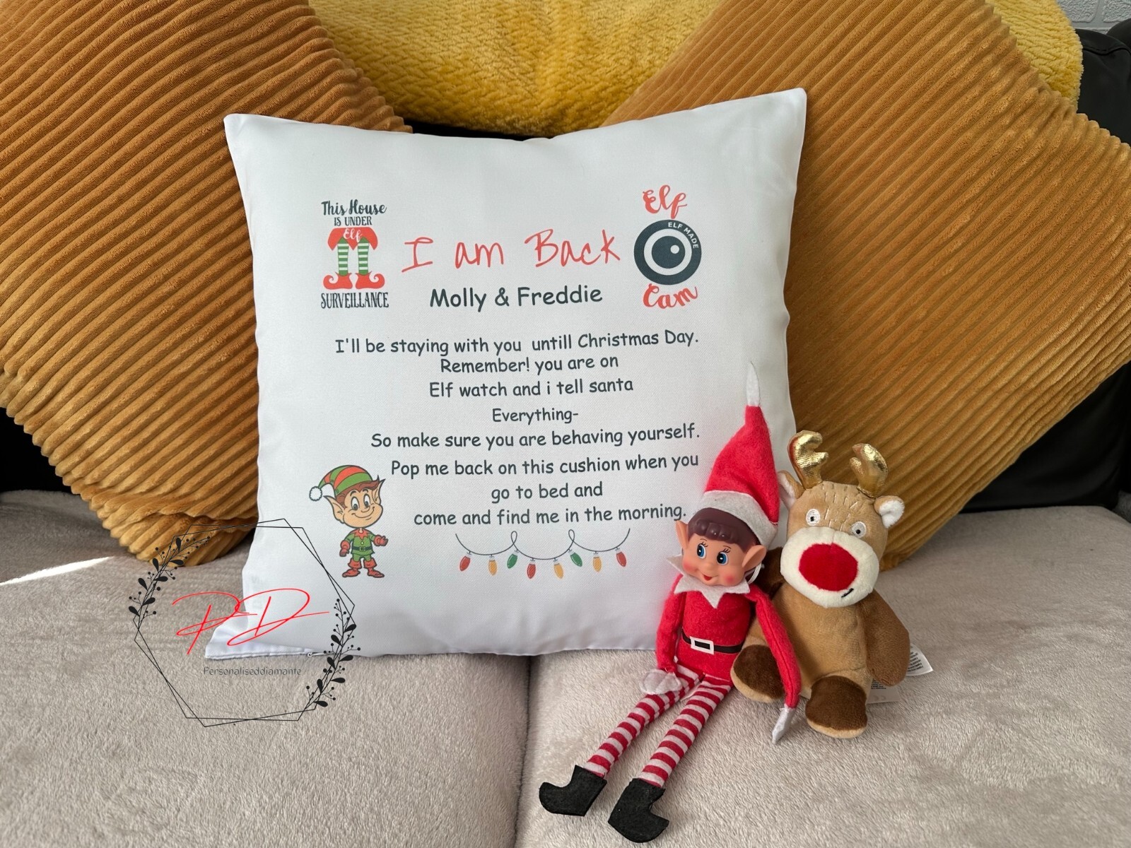 Elf, Personalised Elf Christmas cushion, Pillow, Personalised Christmas ...