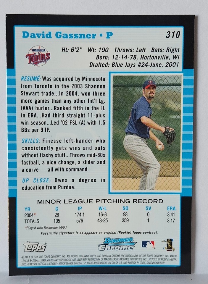 2005 Bowman Chrome #310 David Gassner RC Minnesota Twins | eBay