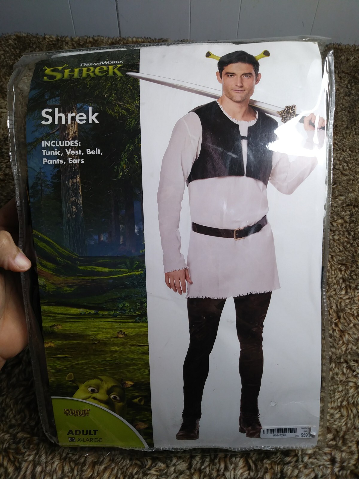 Spirit Halloween Shrek 5pc Costume Adults Men Size XL - Gem