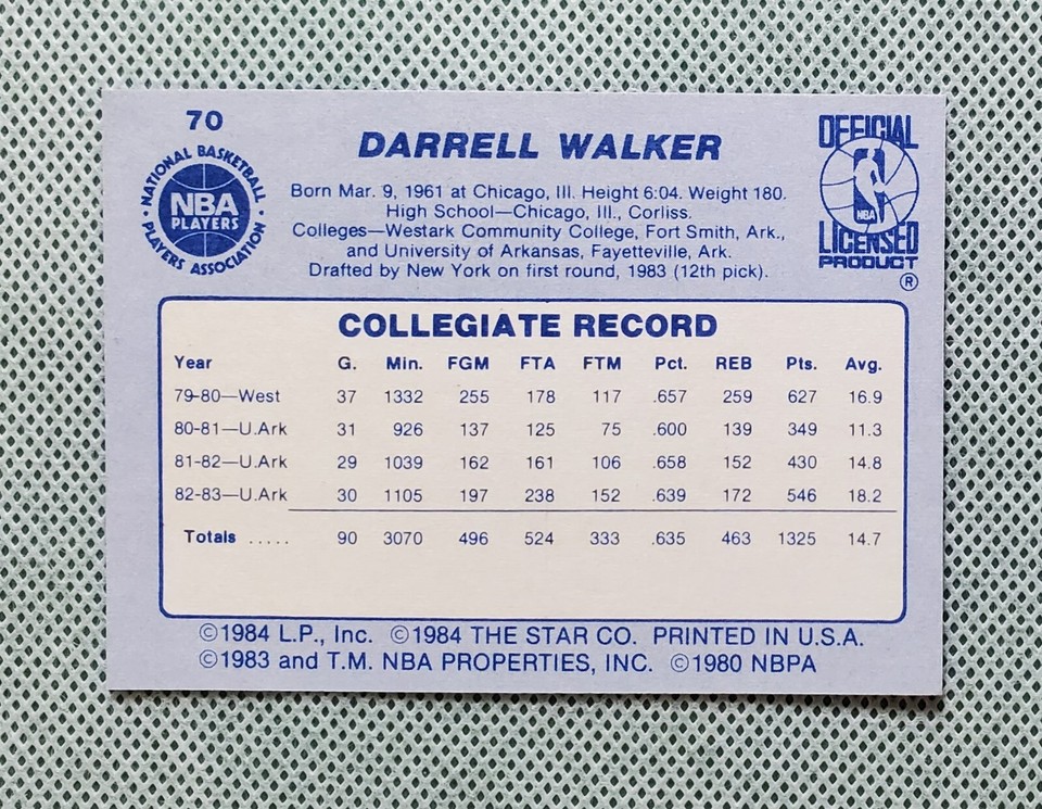 Darrell Walker 1983-84 Star #70 New York Knicks Rookie RC NM-MT Set ...