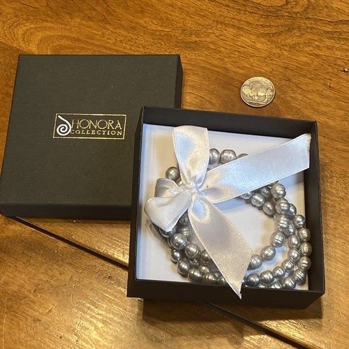 NEW SET OF 3 HONORA CULTURED 7-8mm SILVER SHEEN RINGED PEARLS BRACELETS ...