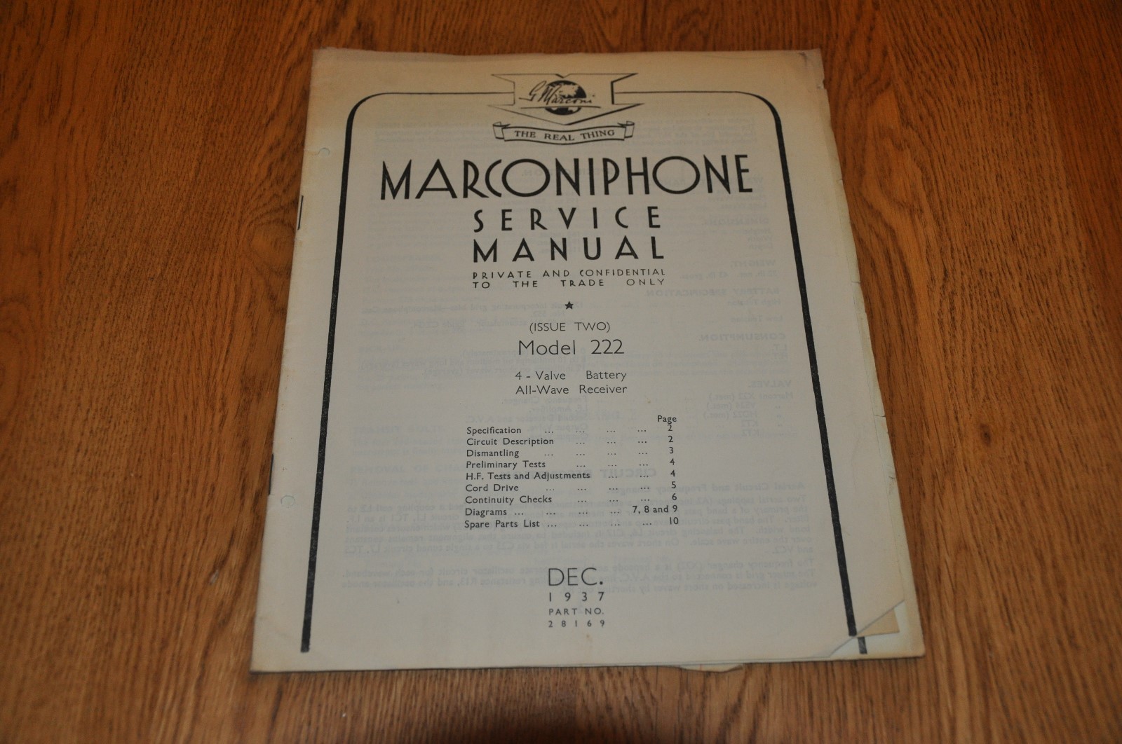Marconiphone Model 222 issue 2 - 4 Valve Battery Receiver Genuine ...