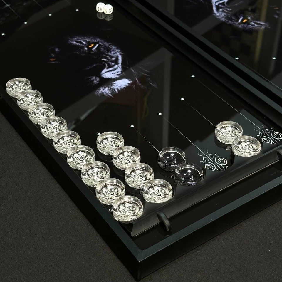 Glass Backgammon Set LION Design, Game Board,Exclusive Gift,Chips Dice ...