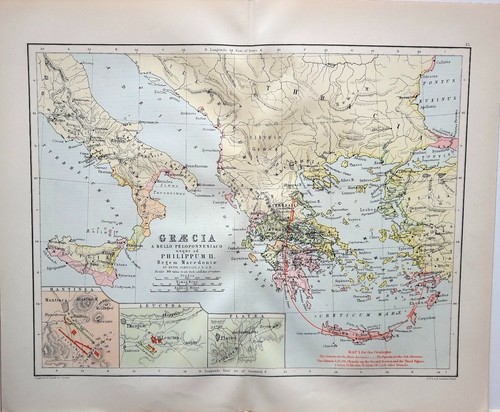 1885 ANCIENT & CLASSICAL MAP GRAECIA GREECE MANTINEA LEUCTRA PLATAEA ...