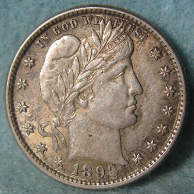 1892 Barber Silver Quarter Sharp High Grade With Subtle Luster ~ Old US ...