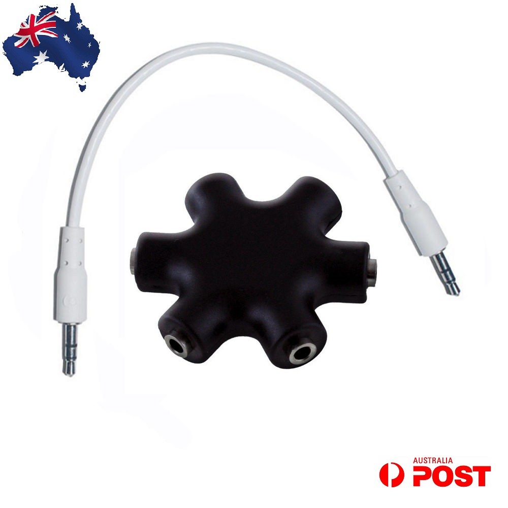 6 Way 3.5mm Headphone Headset Splitter HUB & AUX Cable Auxiliary ...