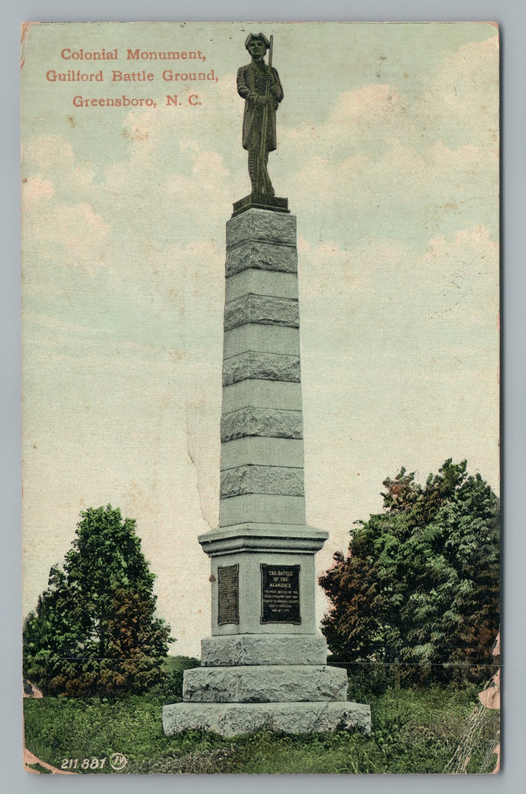 Colonial Monument—Guilford GREENSBORO North Carolina JULIAN NC—Rare DPO ...
