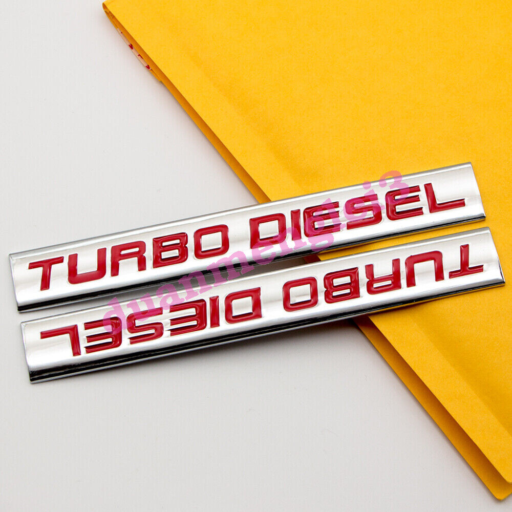 2Pcs Chrome Red Turbo Diesel Engine Badge Sticker Metal V8 Fender Trunk ...
