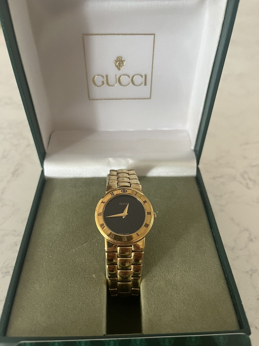 Vintage GUCCI Ladies Watch 3300.2 L 18K Gold Plated Black Vintage GUCCI Ladies Watch 3300.2 L 18K Gold Plated Black