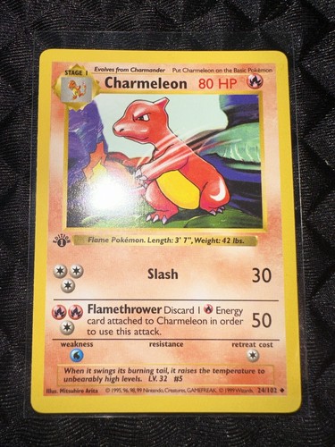 1st Edition Charmeleon 24/102 Base Set Shadowless Pokemon Card Mint | eBay
