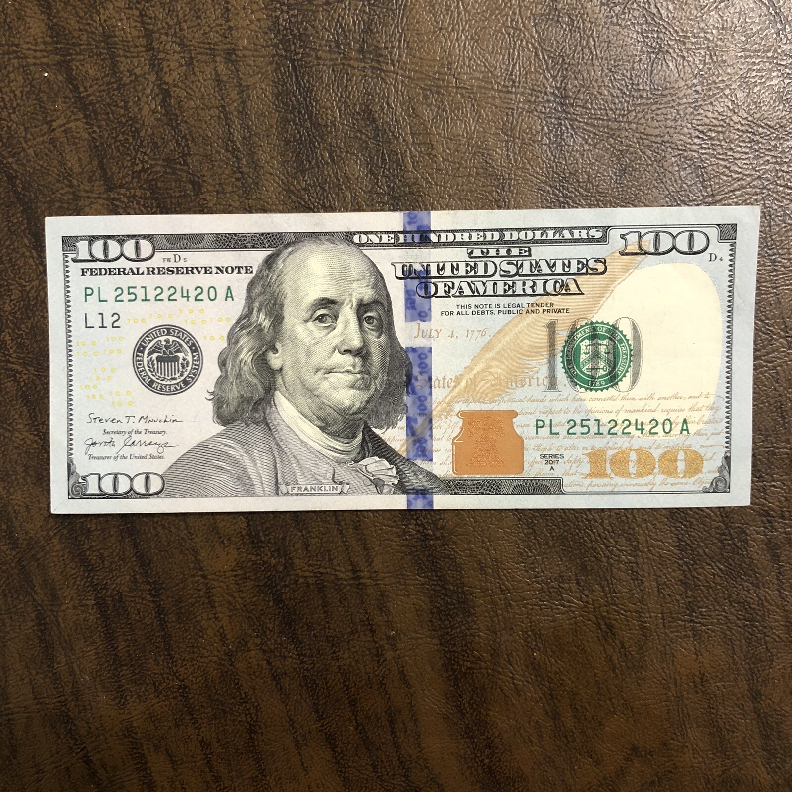 2017A $100 One Hundred Dollar Note San Francisco PL 25122420A Serial 4 ...