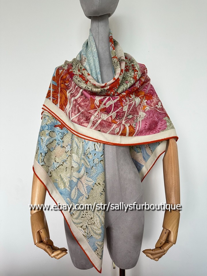 Sallys Boutique 70% Cashmere 30% Silk Wrap Scarf Nature Print 2 Face ...