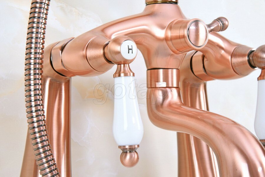 Red Copper Dual ceramics Handle Bathtub Faucet Deck Mount Bath Tub ...