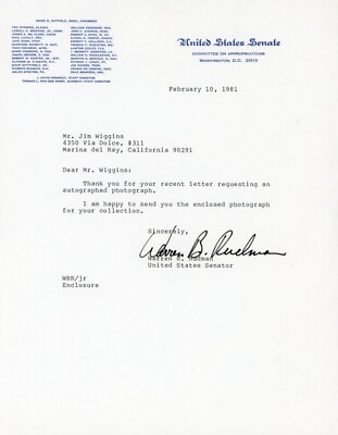 Warren B. Rudman- TLS (New Hampshire Senator) | eBay