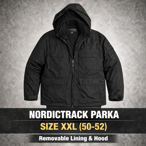 NordicTrack Men's Parka Jacket XXL 50-52 Black Removable Lining Hood ...