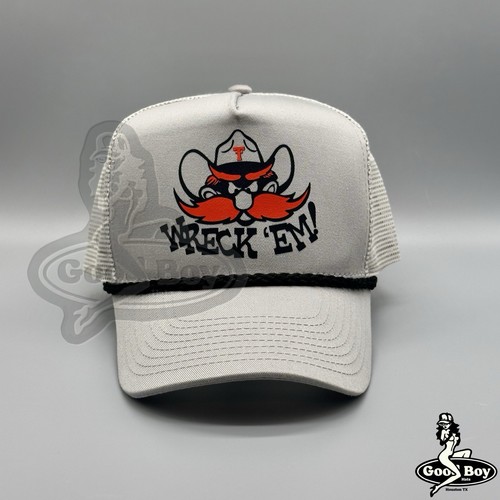 Texas Tech Hat Retro Grey Mesh Trucker Rope Cap Vintage Red Raiders ...