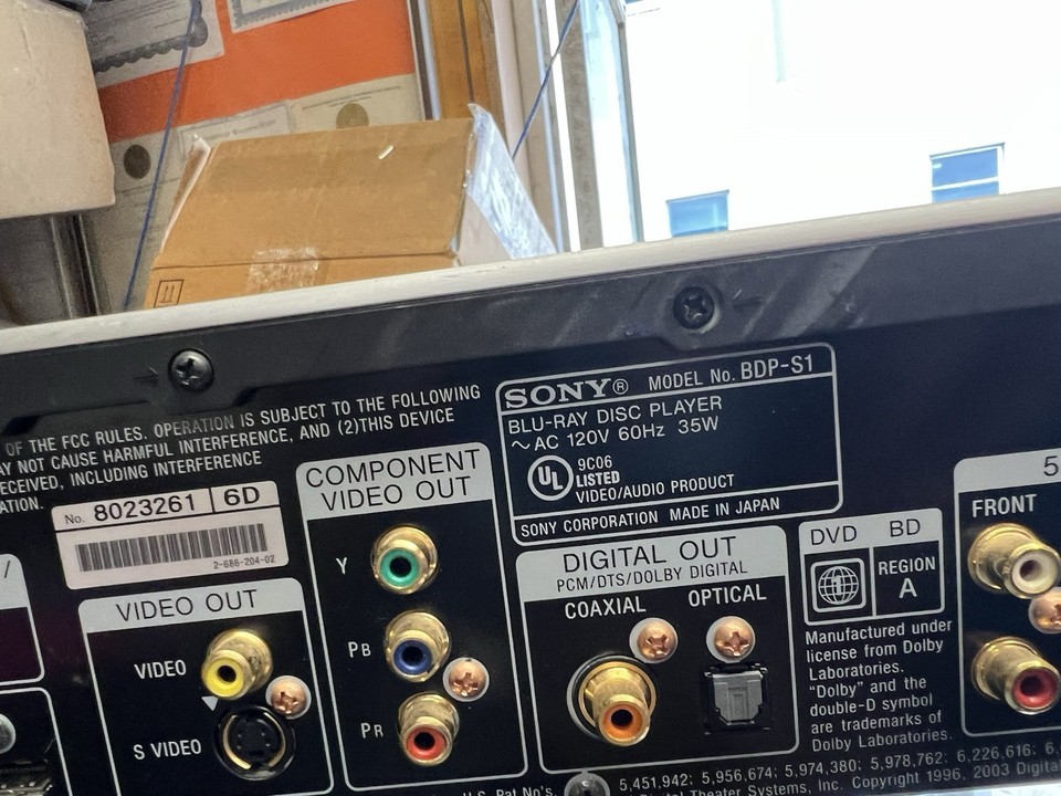 Sony BDP-S1 Blu-Ray Disc DVD Player Dolby Digital Full HD 1080p No ...