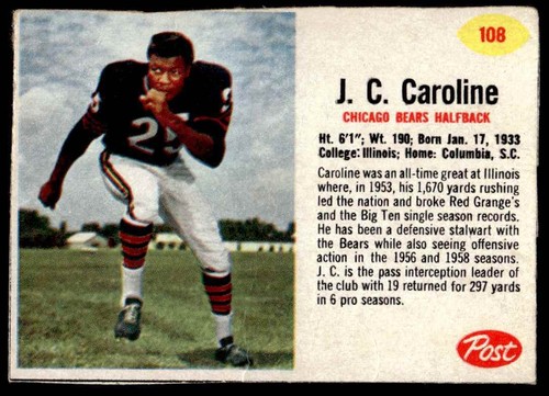 1962 POST CEREAL J.C. CAROLINE B CHICAGO BEARS #108 | eBay