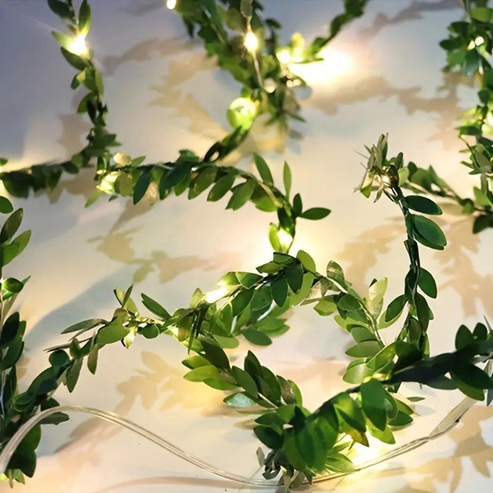 NNETM 5m 50LED Green Leaf String Lights - Battery-Powered Fairy Lights ...