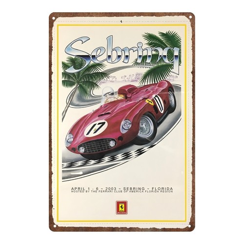 Vintage Ferrari 250 Testa Rossa Metal Sign - Sebring Race Poster ...
