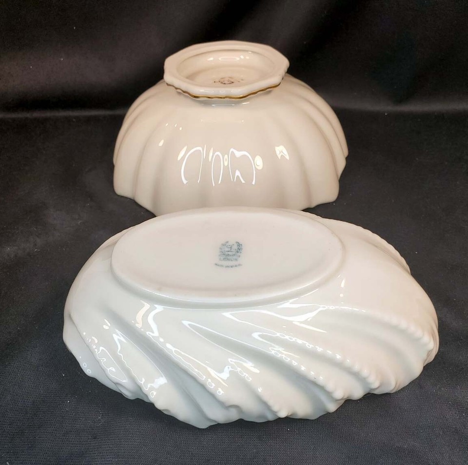 Lenox Bone China Dishes Round White with Gold Trim and Sea Shell Shape ...