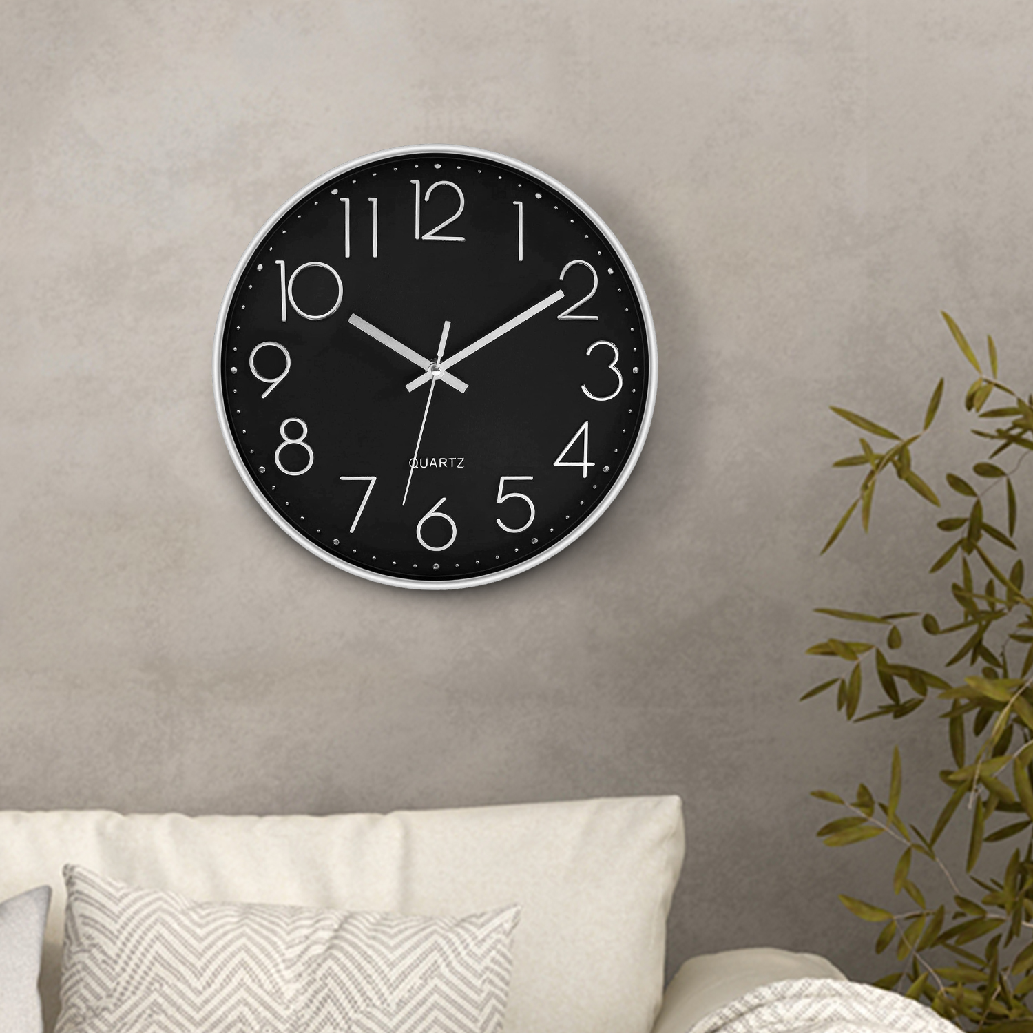 30cm Wall Clock Round Quartz Silent Movement Analogue Home White Black ...