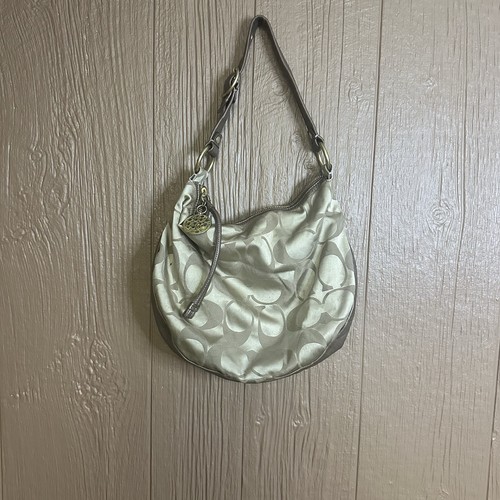 COACH ALI SIGNATURE HOBO IVORY/TAN JACQUARD LEATHER SHOULDER BAG ...