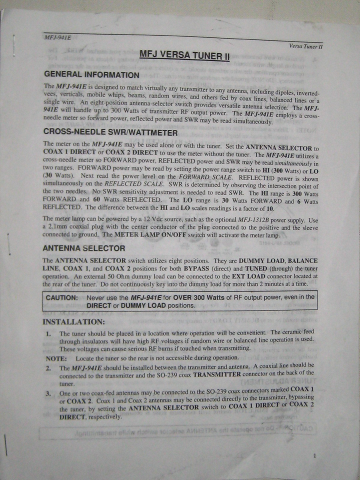 300 WATT MFJ VERSA TUNER II - TESTED & GOOD! | eBay